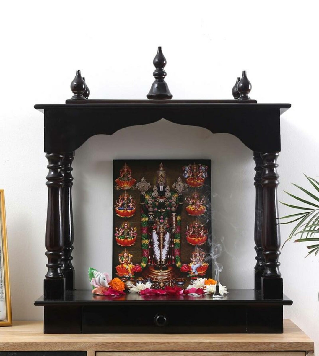 Wooden Pooja Temple Mandir Alter In Dark Walnut Finish Without Door