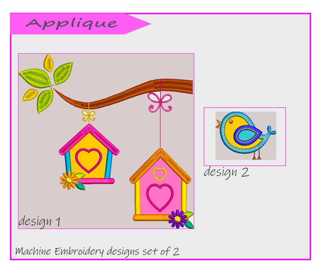Two Machine Embroidery Designs Bird House Applique - Etsy