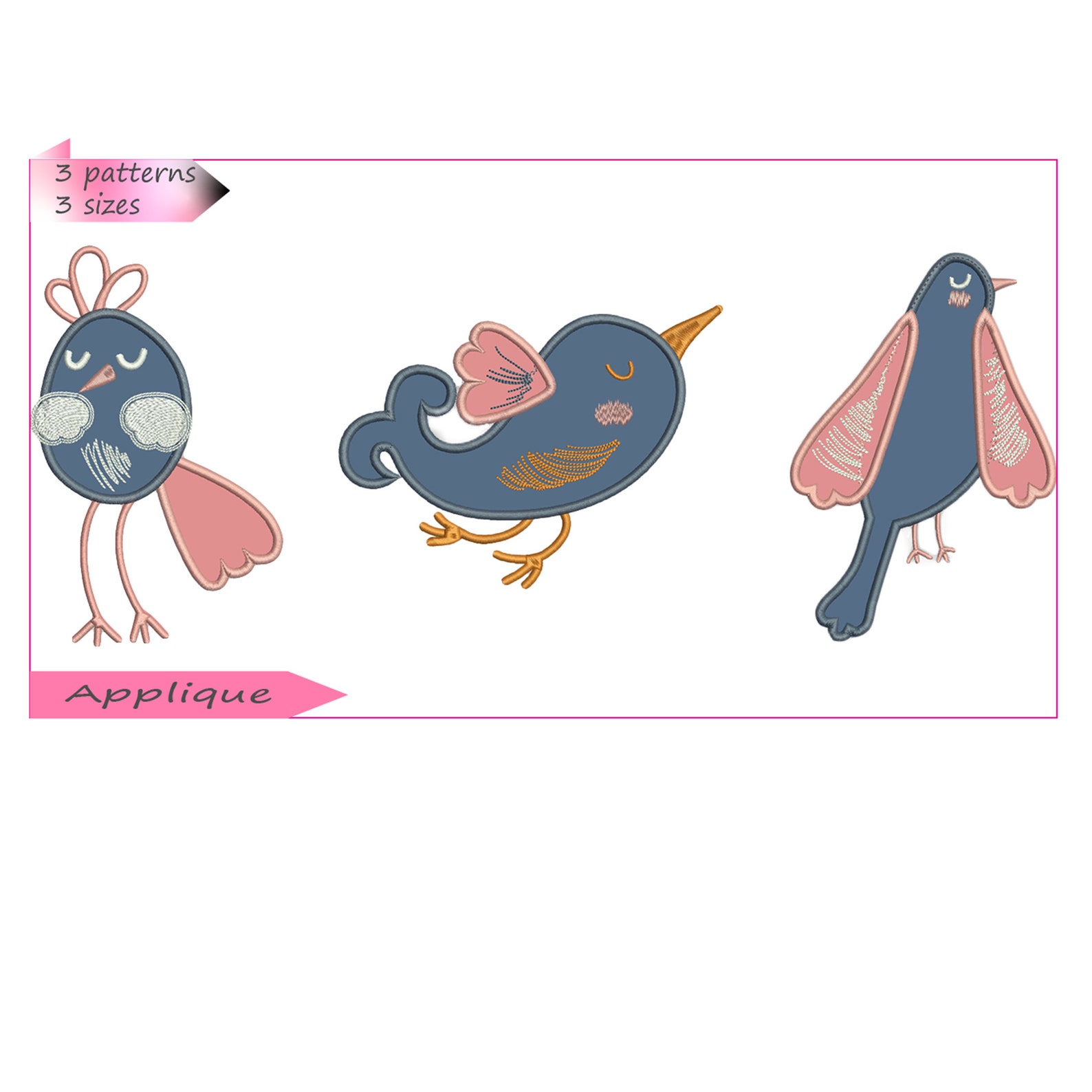 Machine Embroidery Designs - Funny Gray Birds Applique. - Etsy