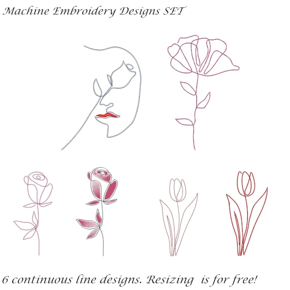 Continuous Line Machine Embroidery Designs Set of 6 Designs - Etsy