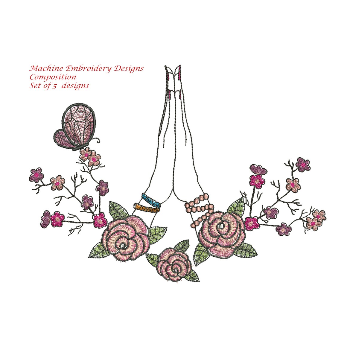 Large Machine Embroidery Design Hand Drawn Namaste Gesture - Etsy