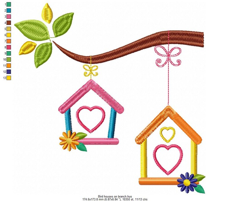 Two Machine Embroidery Designs Bird House Applique - Etsy