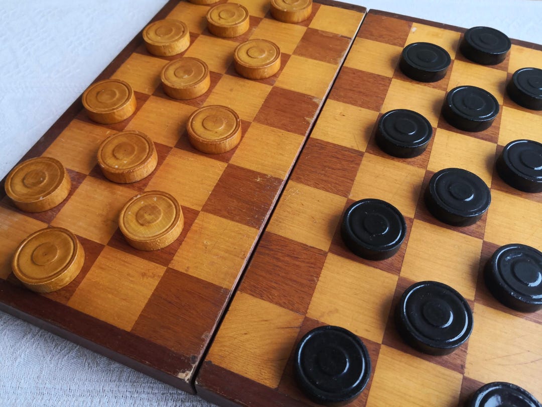 Vintage Wooden Checkers in a Wooden Box, Case. Old Soviet Wooden ...