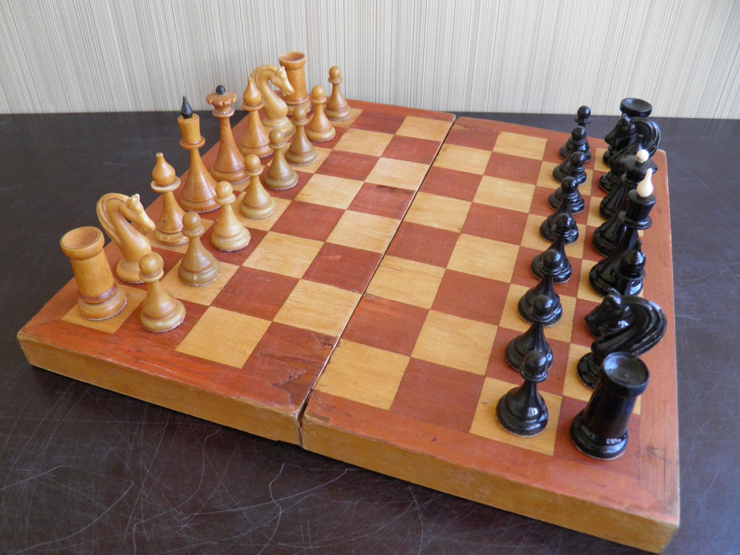 Vintage Chess Set. Soviet Plastic Chess Set and Wooden Board, Old USSR ...