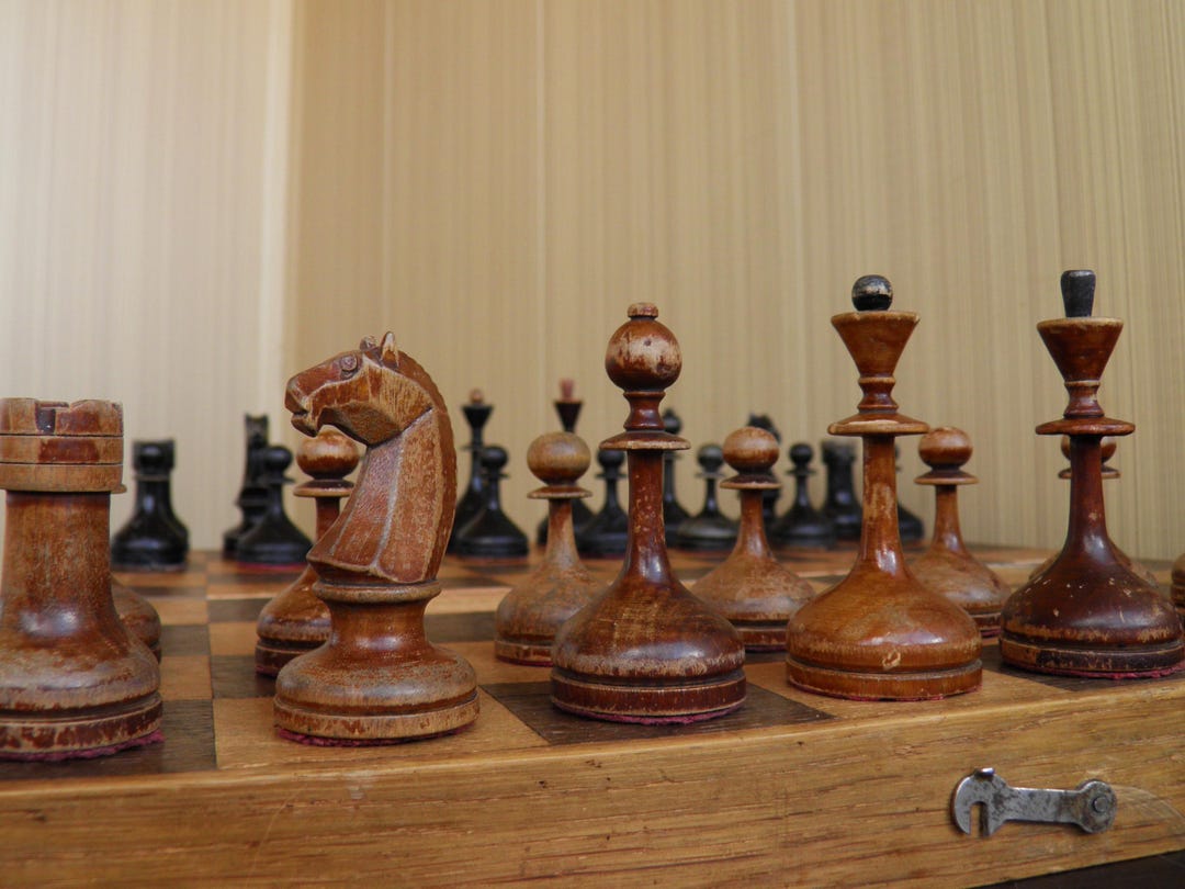 Vintage Soviet, Wooden Chess Set "noble" Wooden Vintage Chess. Antique ...