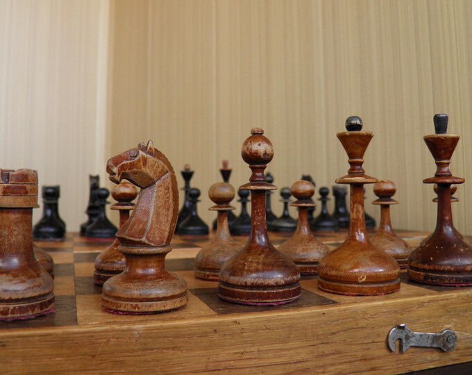 Vintage Soviet, Wooden Chess Set "noble" Wooden Vintage Chess. Antique ...