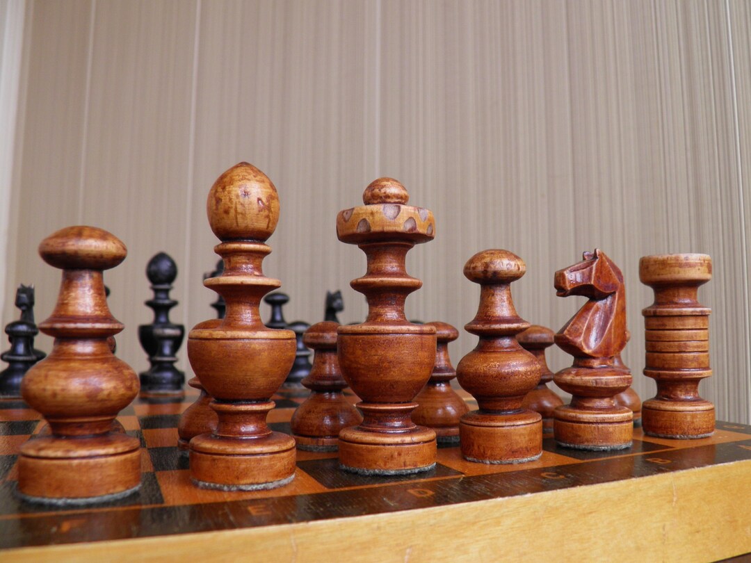 Old, Wooden Chess Set. Antique Chess Made of Wood, Vintage Wooden Chess ...