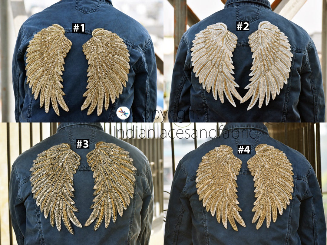1 Pair Handcrafted Beaded Angle Wings Sew on Denim Jackets - Etsy