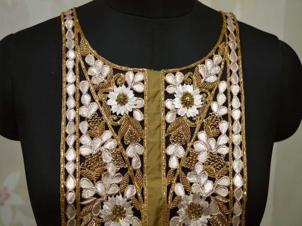 Decorative Patch 1 Pieces Crafting Zardosi Gold Neck Patches - Etsy
