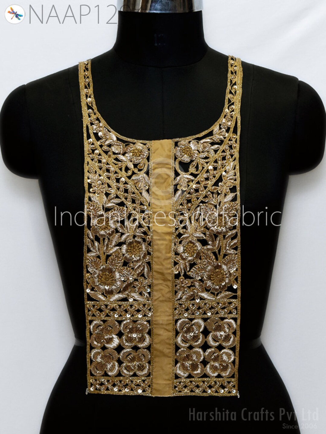 Zardosi Gold Neck Patch: Handcrafted Indian Gown Applique Dabka Work ...