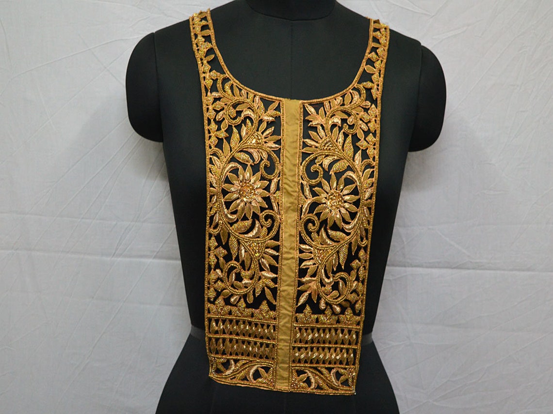 Decorated Zardosi Gold Neck Patches Crafting Hand Crafted | Etsy
