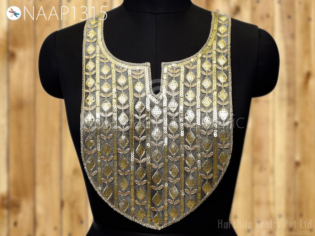 1 Sequin Gold Neck Patches for Wedding Dress Neckline Patch Handmade ...