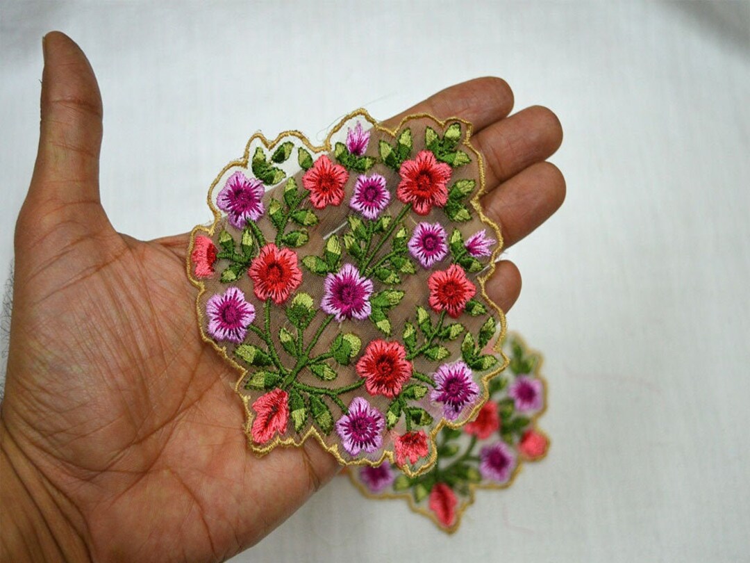 Green Embroidered Sewing Patches Floral Applique Indian Decorative ...