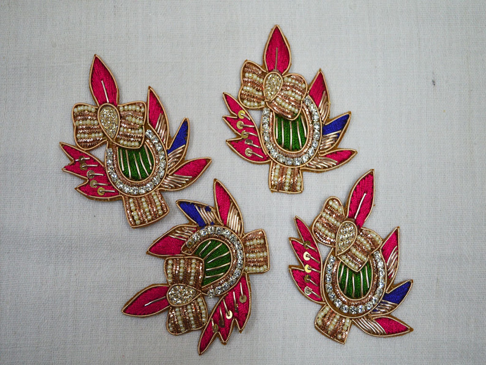 2 Pair Embroidery Applique Denim Patch Sew on Patch Beaded | Etsy