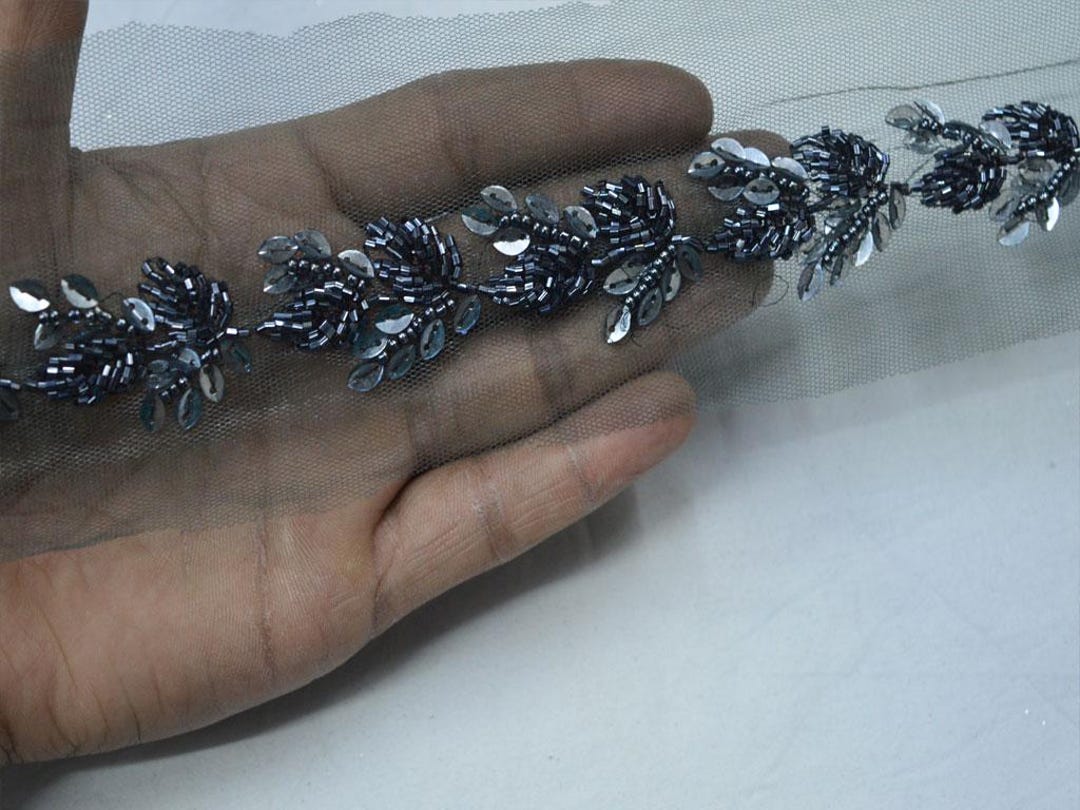 8 Yards Exclusive Trim Sequins Black Beaded Lace Bridal Belt Sashes ...