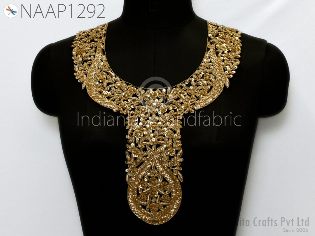 Handcrafted Zardosi Gold Neck Patches Crafting Neckline Indian ...