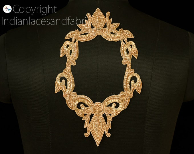 Decorative Patch 1 Pieces Crafting Zardosi Gold Neck Patches ...