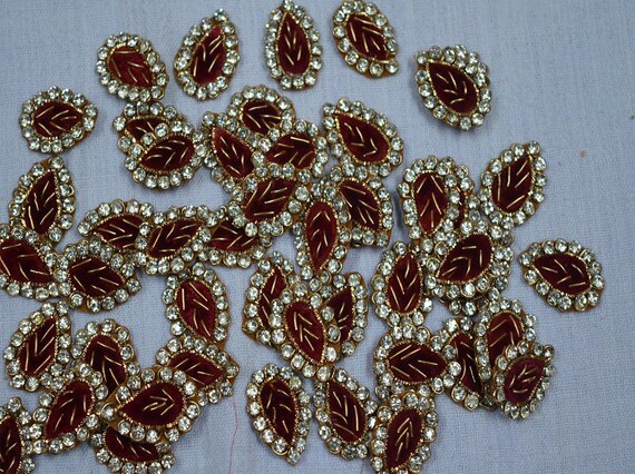 20 Tiny Leaf Shaped Maroon Rhinestone Embroidery Appliques - Etsy