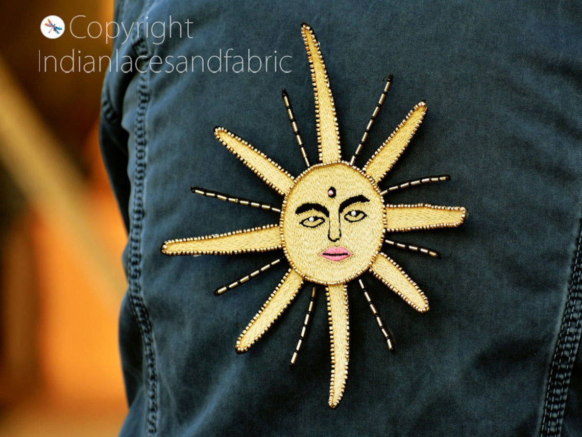 Handcrafted Beaded Embroidered Sun Sew on Denim Jackets Shirts - Etsy