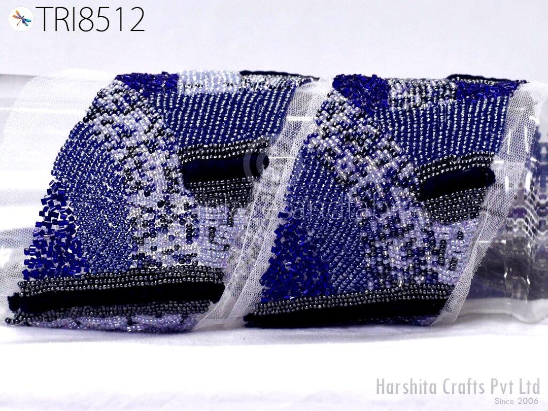 Blue Beaded Trim: Handmade Sari Border, Bridal Sash Embellishment - Etsy