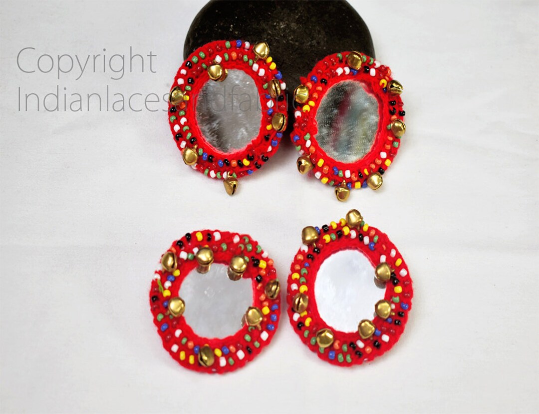 2 Handcrafted Applique Red Color Patches Beads Bells and - Etsy