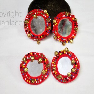 2 Handcrafted Applique Red Color Patches Beads Bells and - Etsy