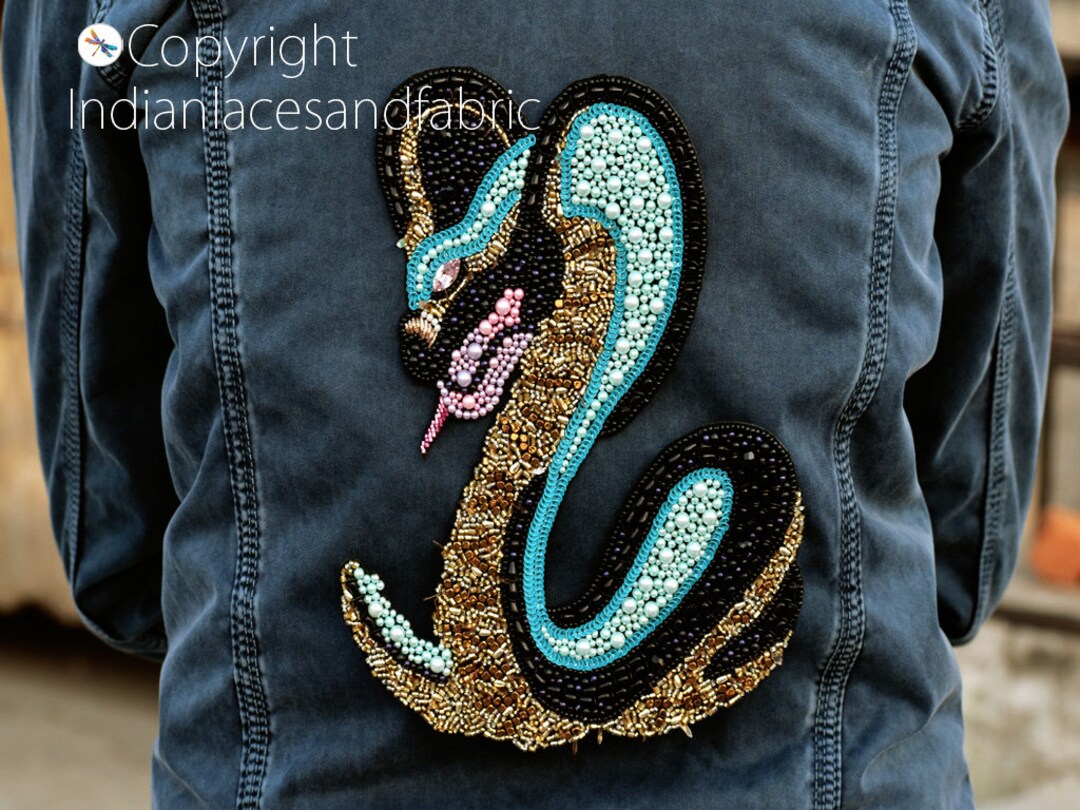 Handcrafted Beaded Cobra Snake Patch: Embroidered Applique (9.5x9 Inch) - Etsy