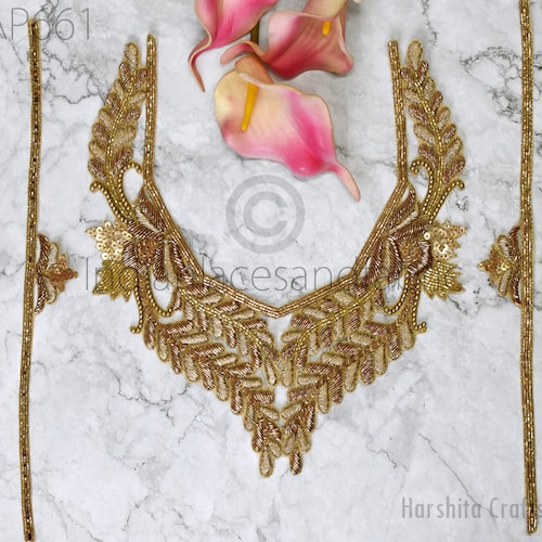 Gold Neckline Neck Patches Applique With Sleeves Decorative - Etsy