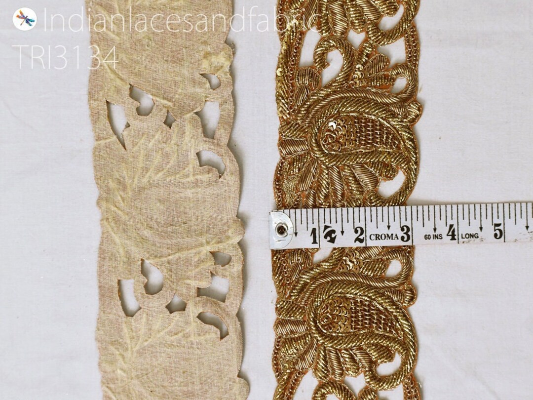 Gold Paisley 9 Yard Zardozi Trim Wholesale Handcrafted Indian Saree ...