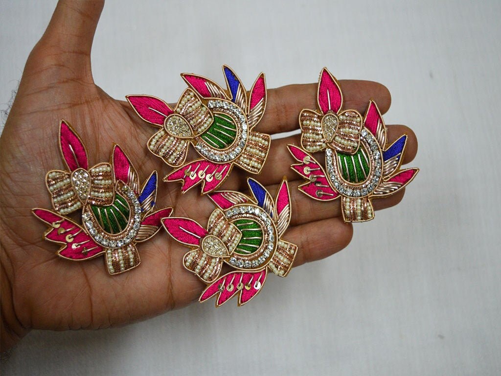 2 Pair Embroidery Applique Denim Patch Sew on Patch Beaded | Etsy