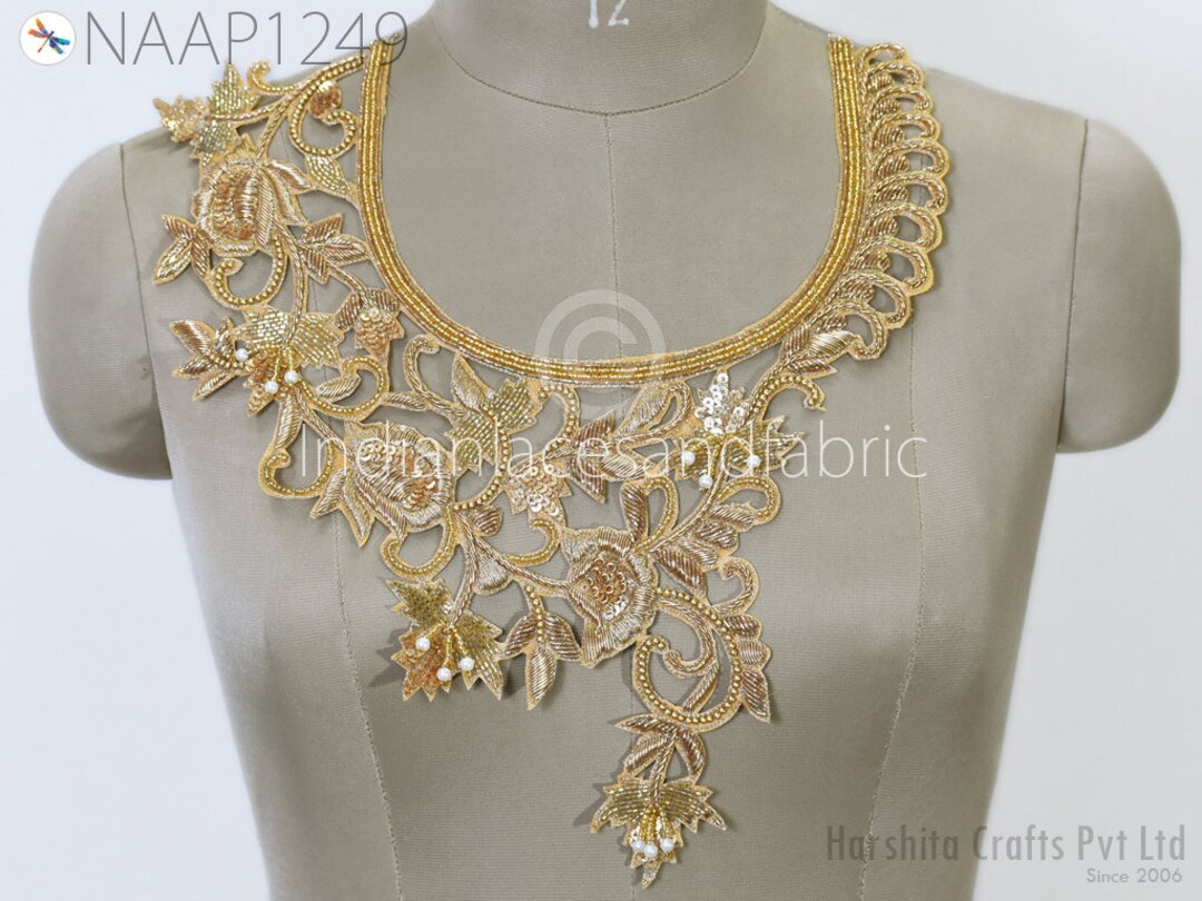 Buy Decorative Patches Crafting Handcrafted Zardosi Gold Neck Patches ...