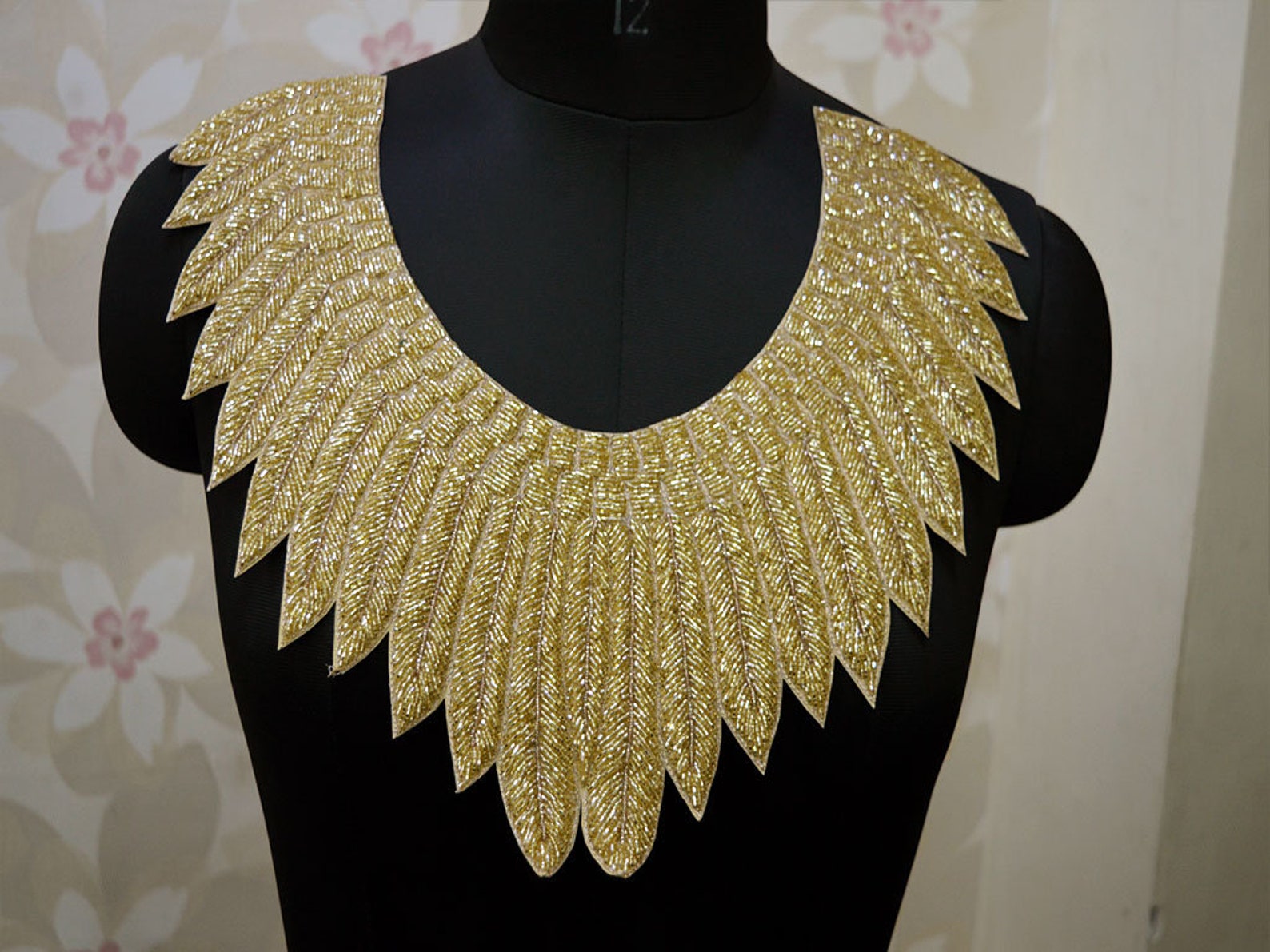 Handcrafted Beaded Neckline Patch: Gold Embroidered Applique - Etsy