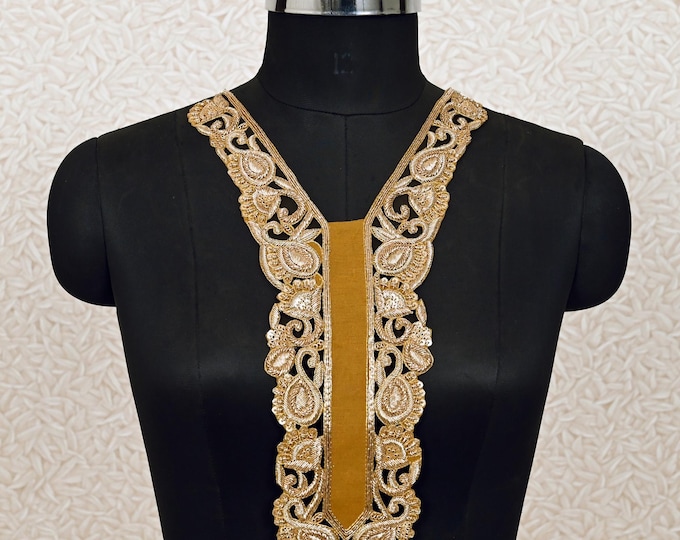 Handcrafted Gold Sequins Work Collar Decorative Wedding Wear Dress Neck ...