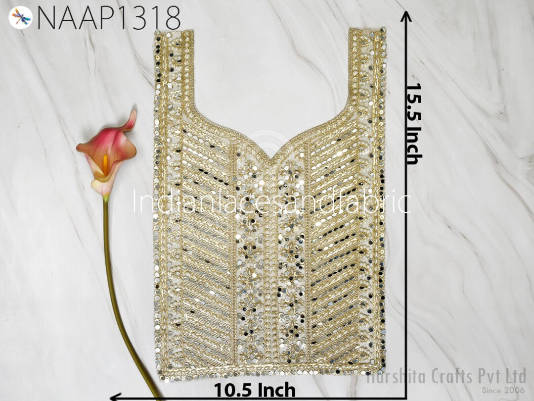 2 Pc Neck Patches Sequin Gold for Wedding Dress Neckline Patch Handmade ...