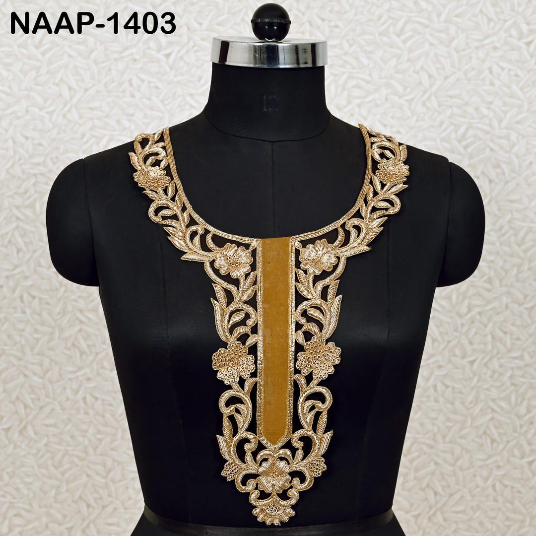 Handmade Zardosi Gold Neck Patches - Embroidered Sequin & Zari Work for ...