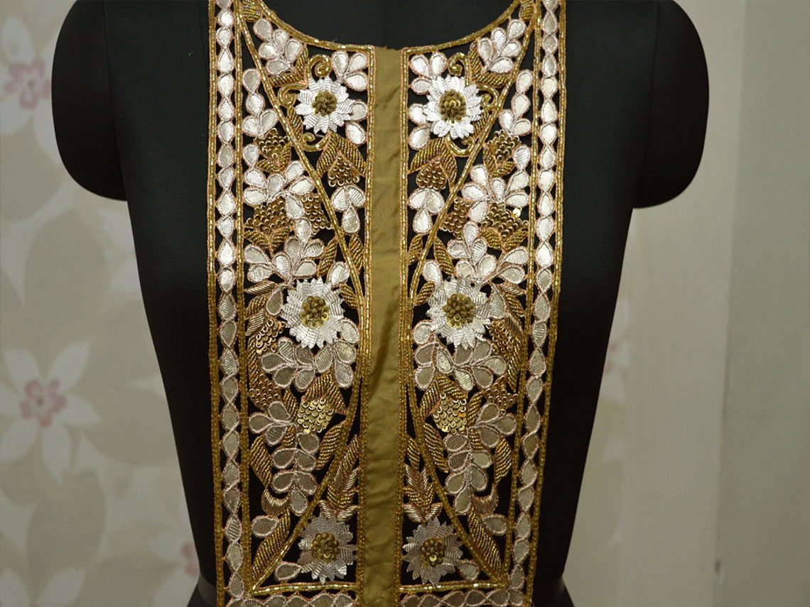Decorative Patch 1 Pieces Crafting Zardosi Gold Neck Patches - Etsy