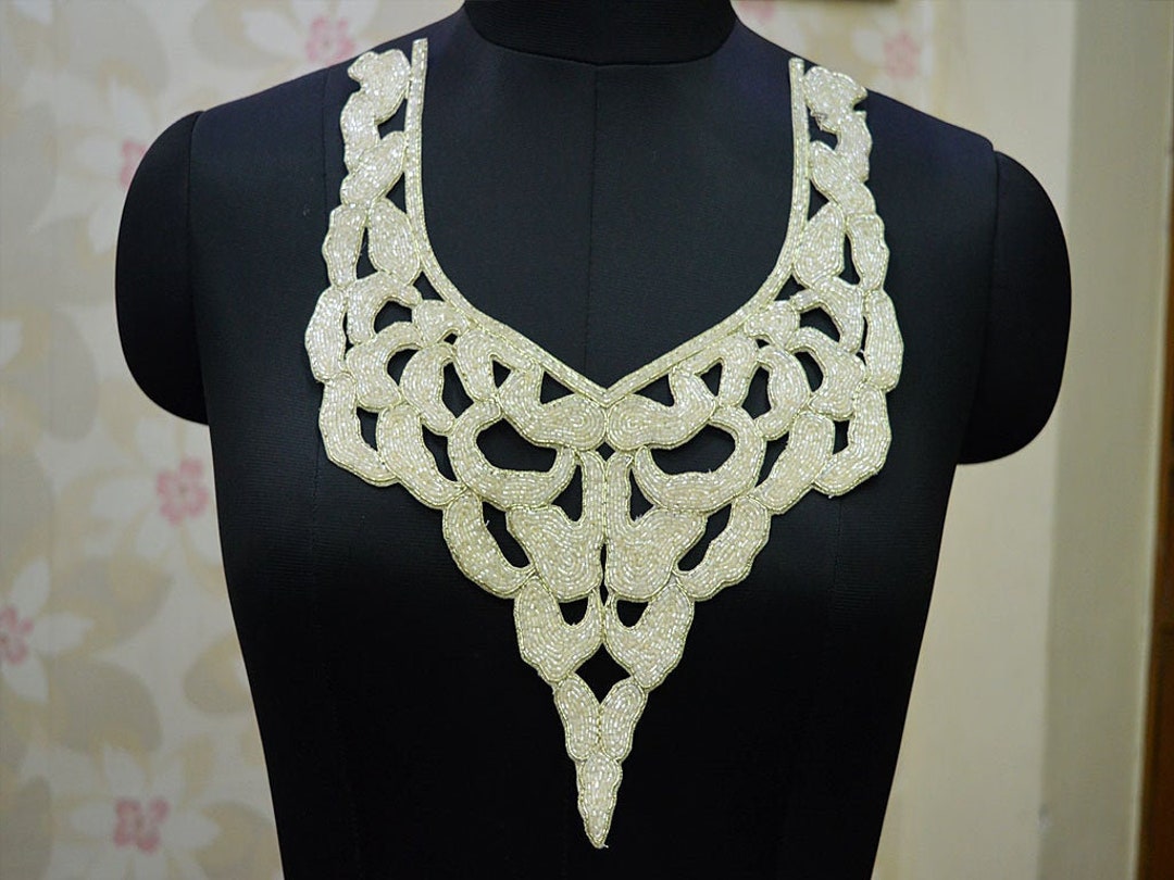 White Beads Decorative Neck Patches Beaded Neckline Patch by 1 Pieces ...