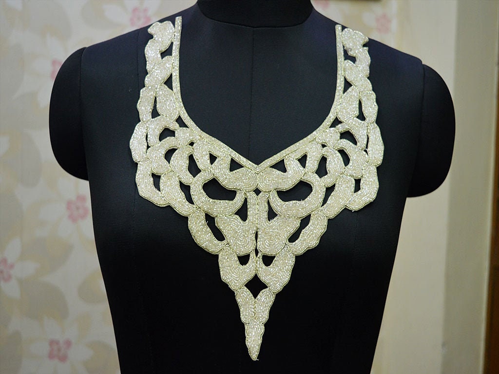 White Beads Decorative Neck Patches Beaded Neckline Patch by 1 - Etsy UK