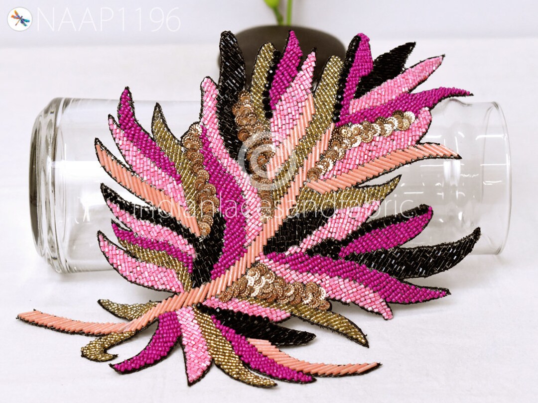Beaded Feather Applique: 12 Inch Hot Pink Embroidery Patch - Etsy