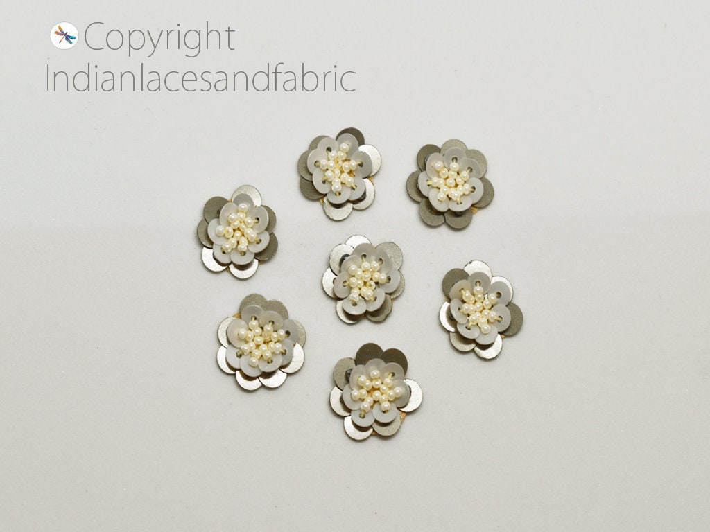 Buy 25 Beaded Flower Shaped Rhinestone Applique Indian Embroidery ...