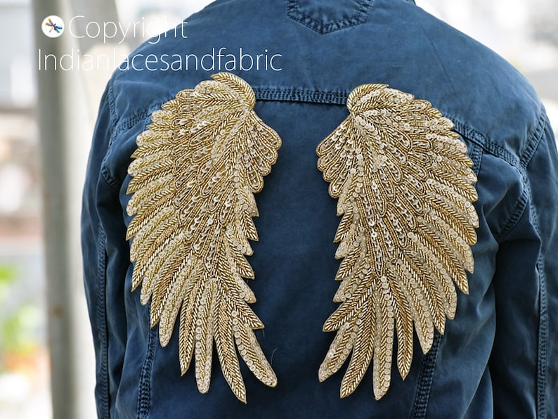 1 Pair Handcrafted Beaded Angle Wings Sew on Denim Jackets - Etsy