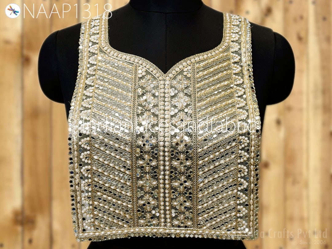 Embroidered Gold Neckline Applique: Pearl & Mirror Indian Patch - Etsy