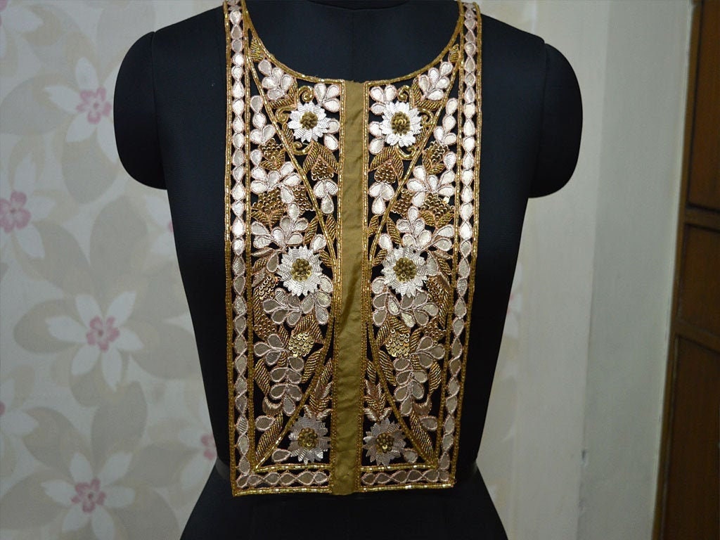 Decorative Patch 1 Pieces Crafting Zardosi Gold Neck Patches - Etsy