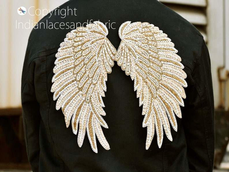 1 Pair Handcrafted Beaded Angle Wings Sew on Denim Jackets - Etsy