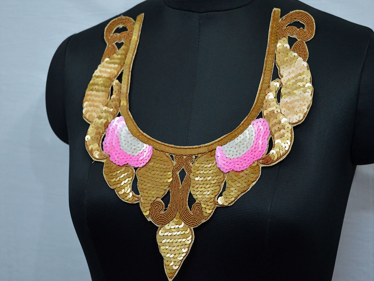 Pink Sequins Neckline Neck Patches Appliques Indian - Etsy India