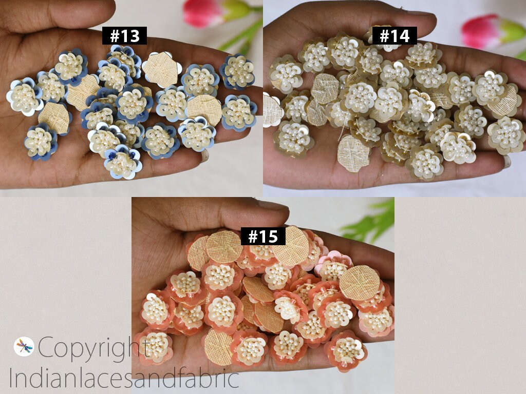 Buy 25 Beaded Flower Shaped Rhinestone Applique Indian Embroidery ...