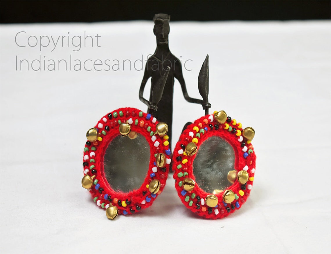 2 Handcrafted Applique Red Color Patches Beads Bells and | Etsy