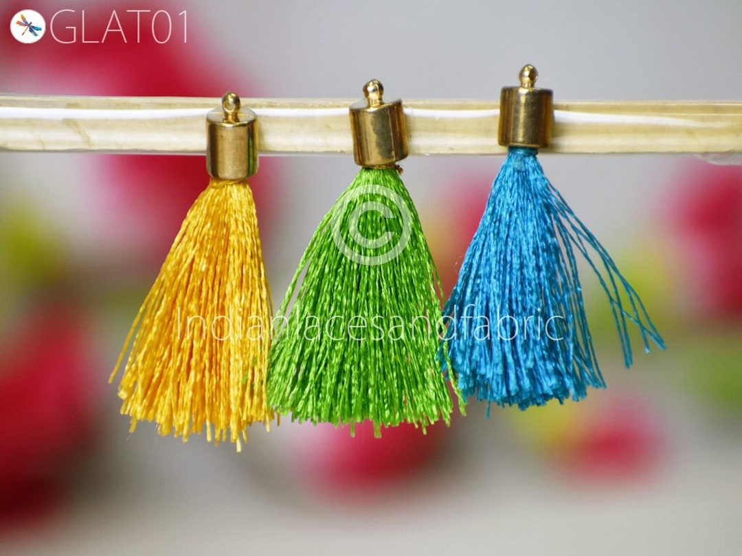 12 Pieces Decorative Indian Handmade Viscose Silk Thread Tassels ...