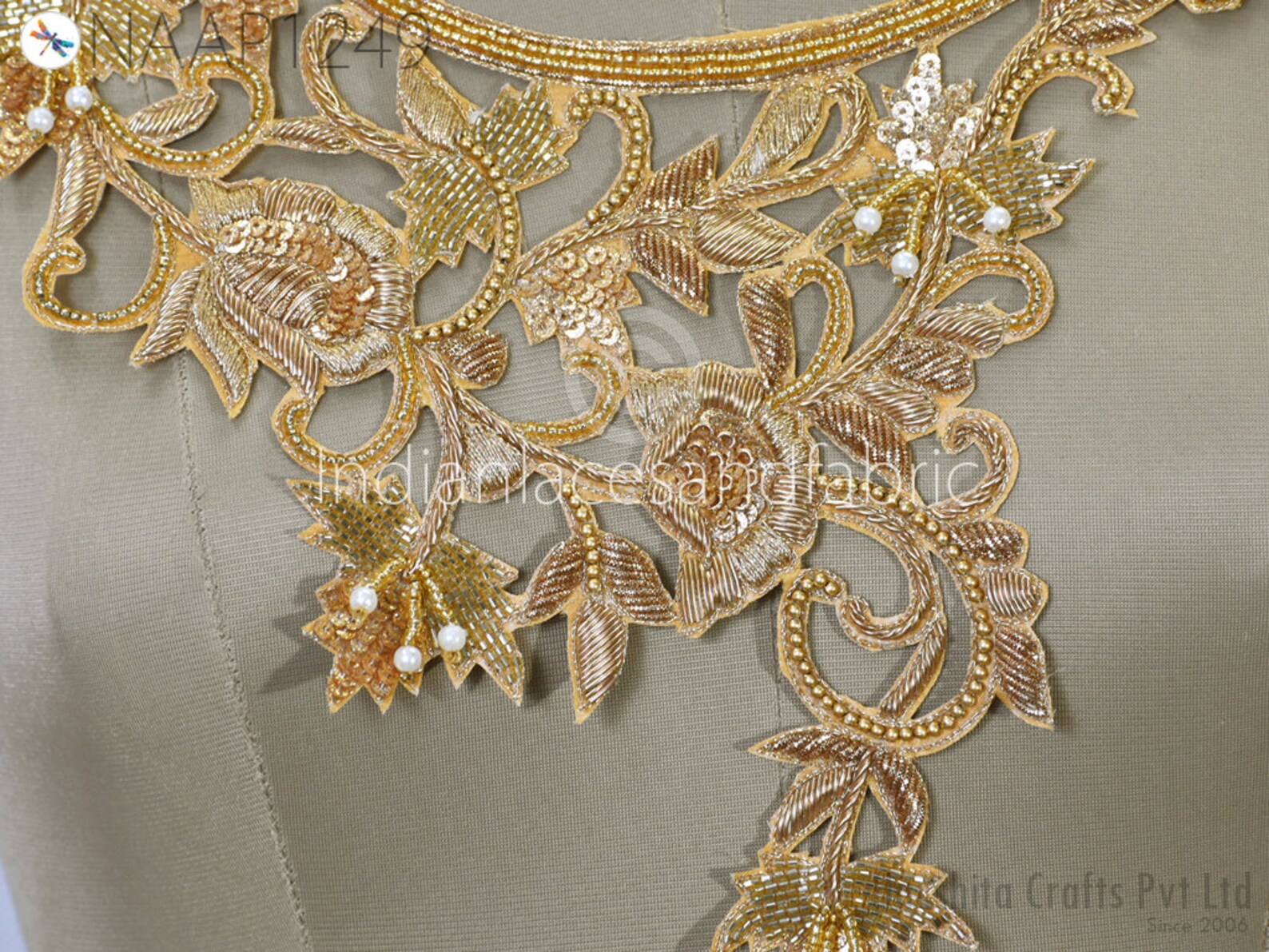 Buy Decorative Patches Crafting Handcrafted Zardosi Gold Neck Online in ...