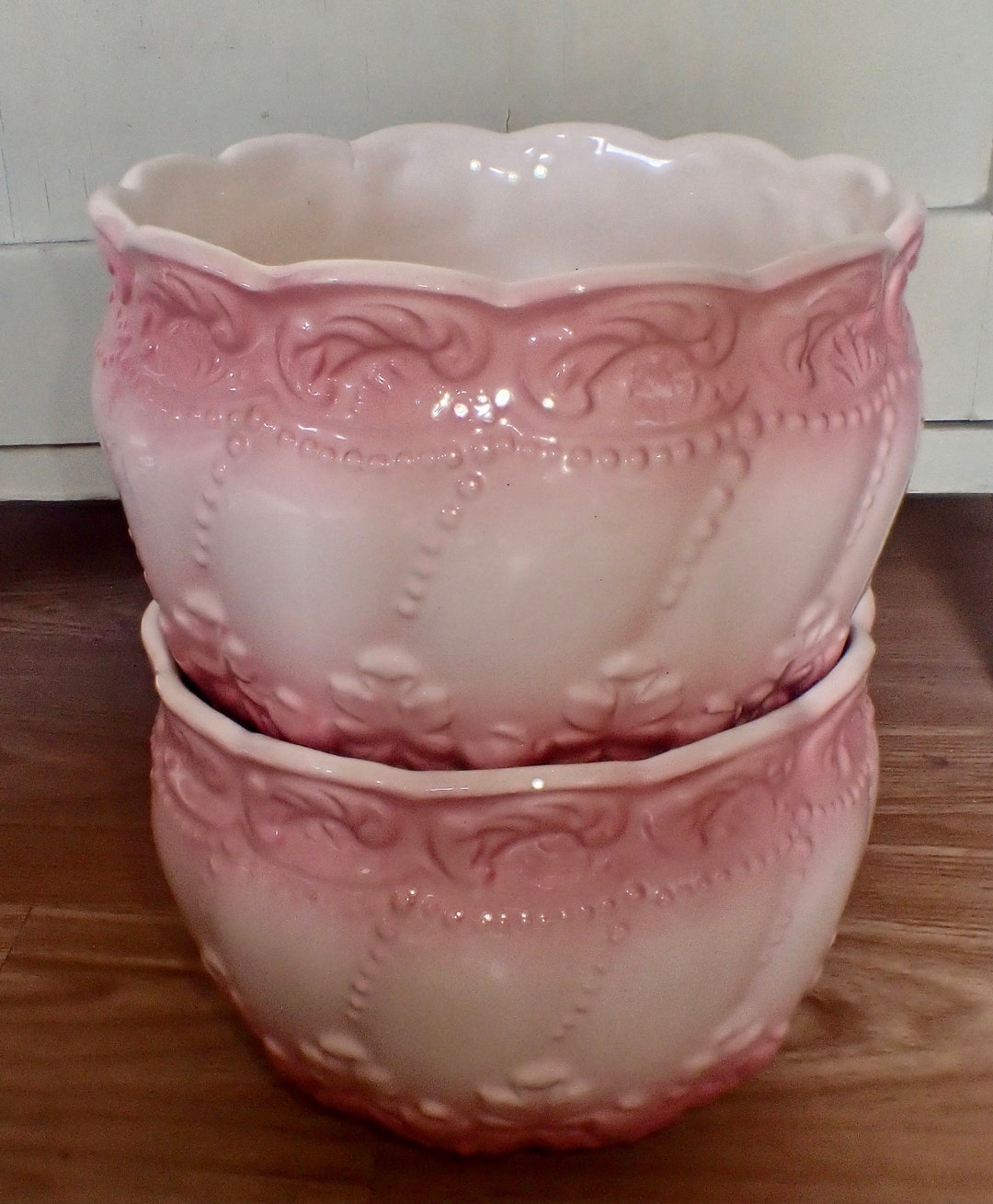 Set of 2 Vintage Ceramic Pink Flower Pots Made in Outeiro - Etsy
